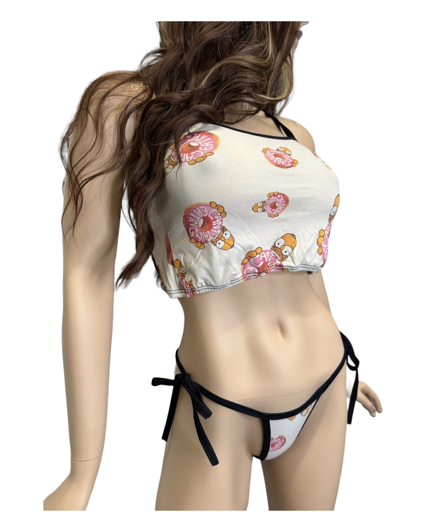 VP004 2 piece Homer Simpson Donut cropped cami with tie side thong set – Vintage Panda